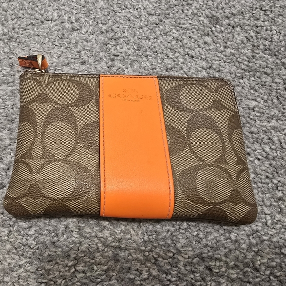 Coach | Bags | Coach Zipper Small Wallet Brown Tan Neon Orange Preloved ...